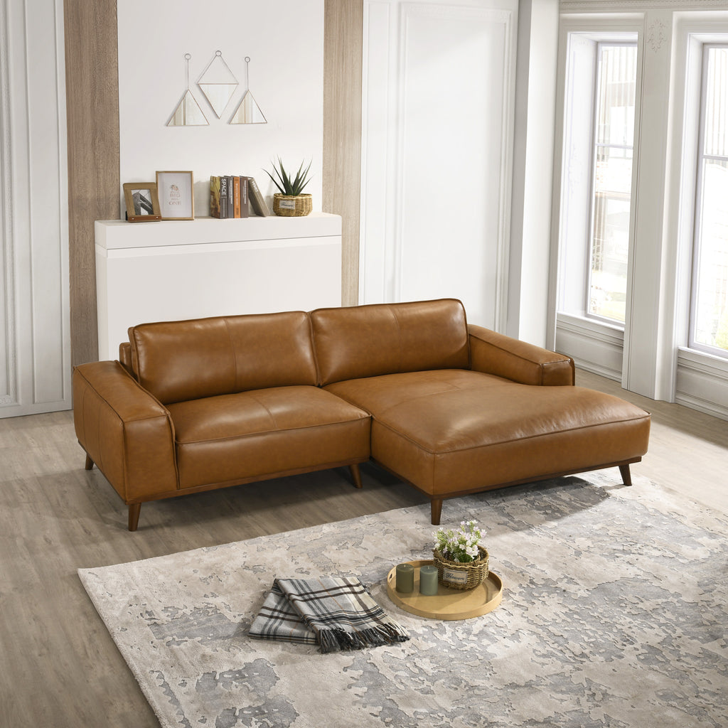 Clifton Tan Leather Sectional Sofa Right Facing Chaise – MidinMod