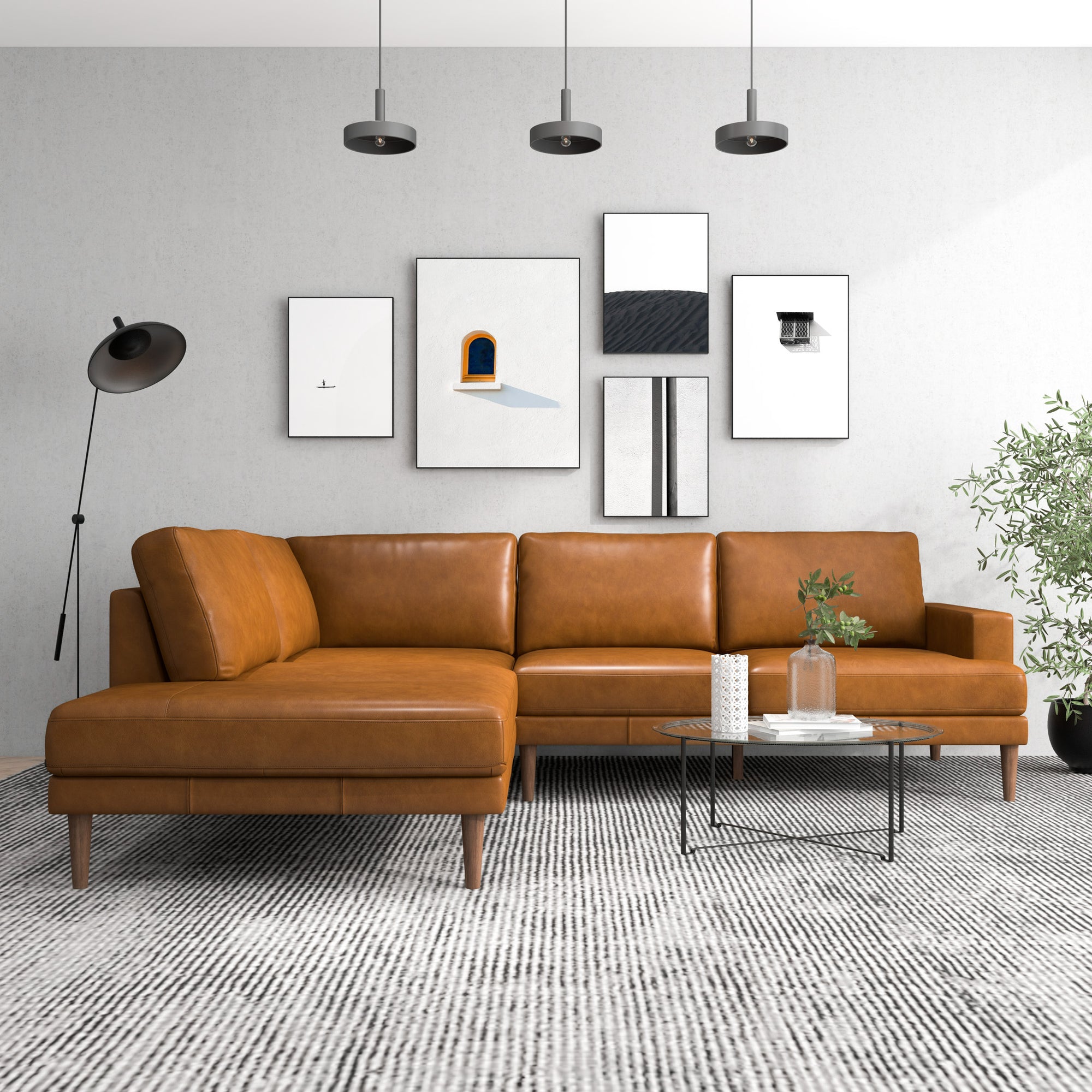 Harmony Sectional Sofa - Tan Leather Left Chaise | MidinMod | TX