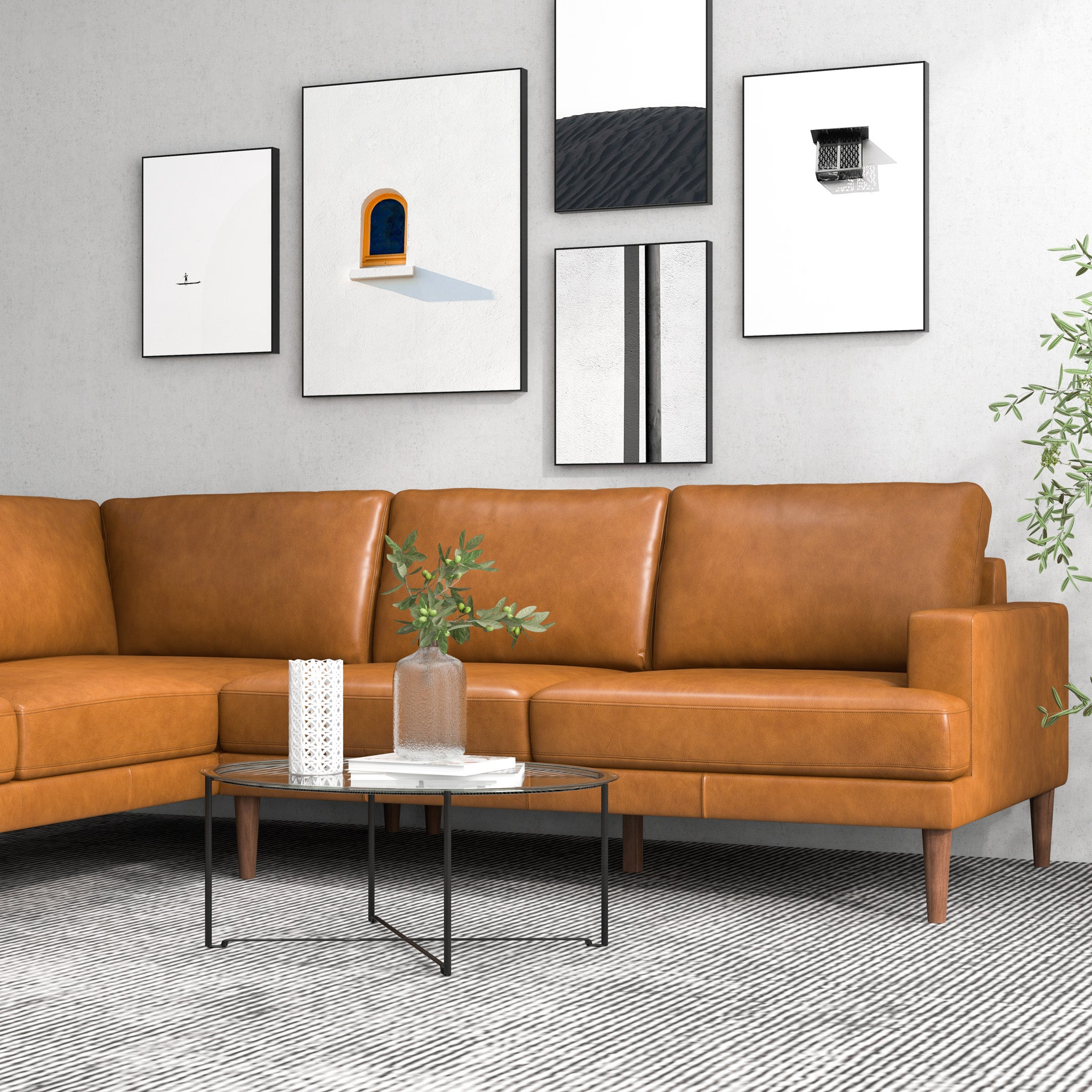 Harmony Sectional Sofa - Tan Leather Left Chaise | MidinMod | TX