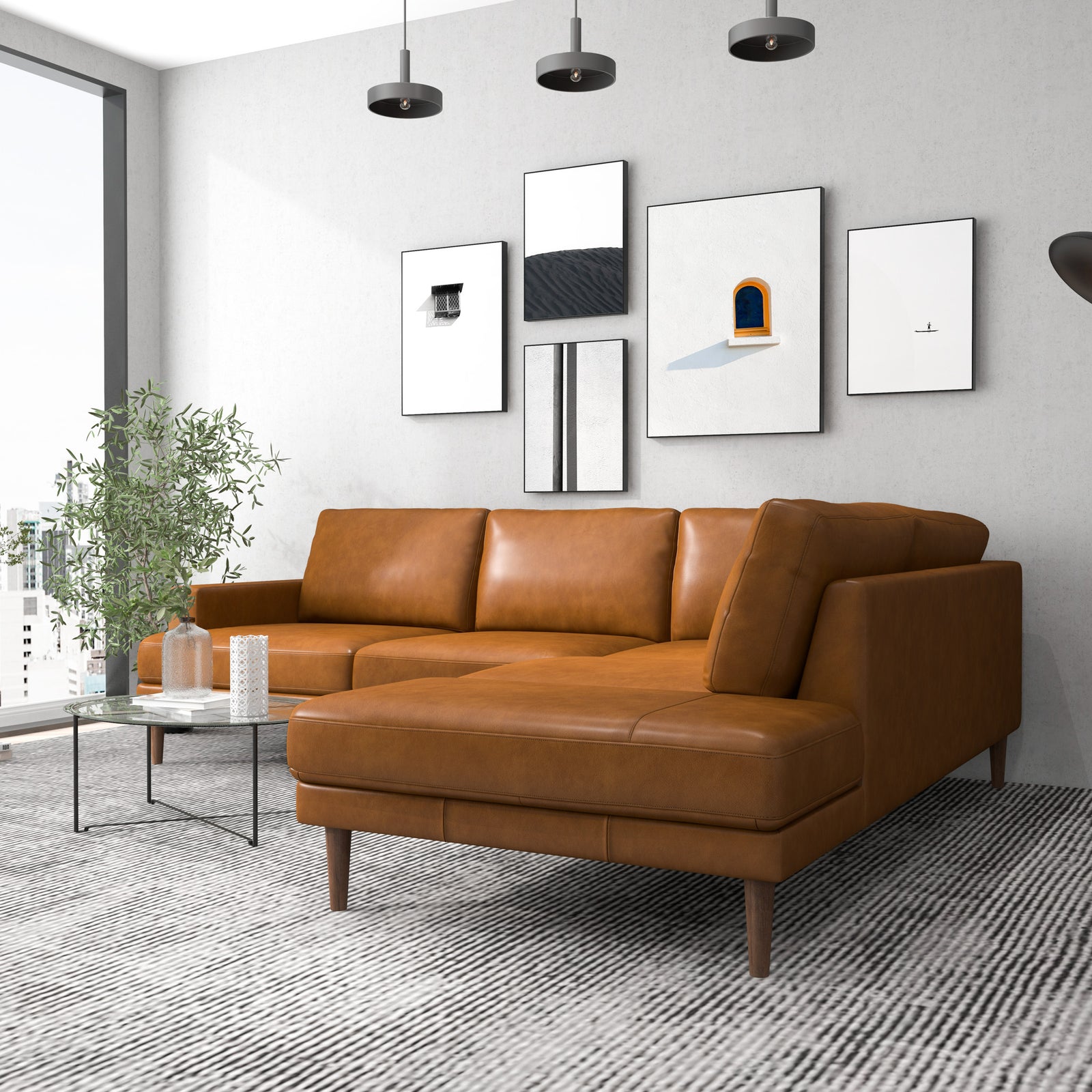 Harmony Sectional Sofa - Tan Leather Right Chaise