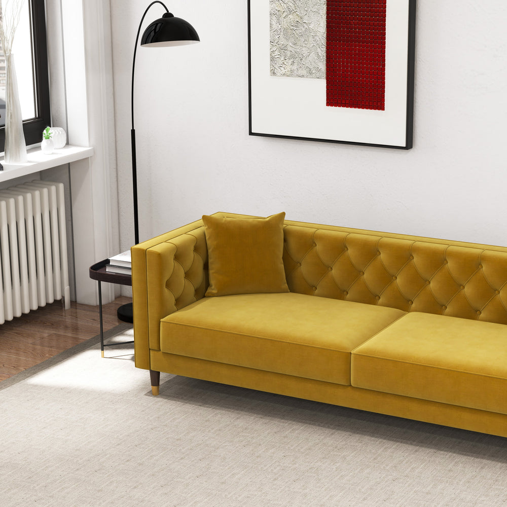 Lewis Yellow Mustard Velvet Sofa | Mid in Mod