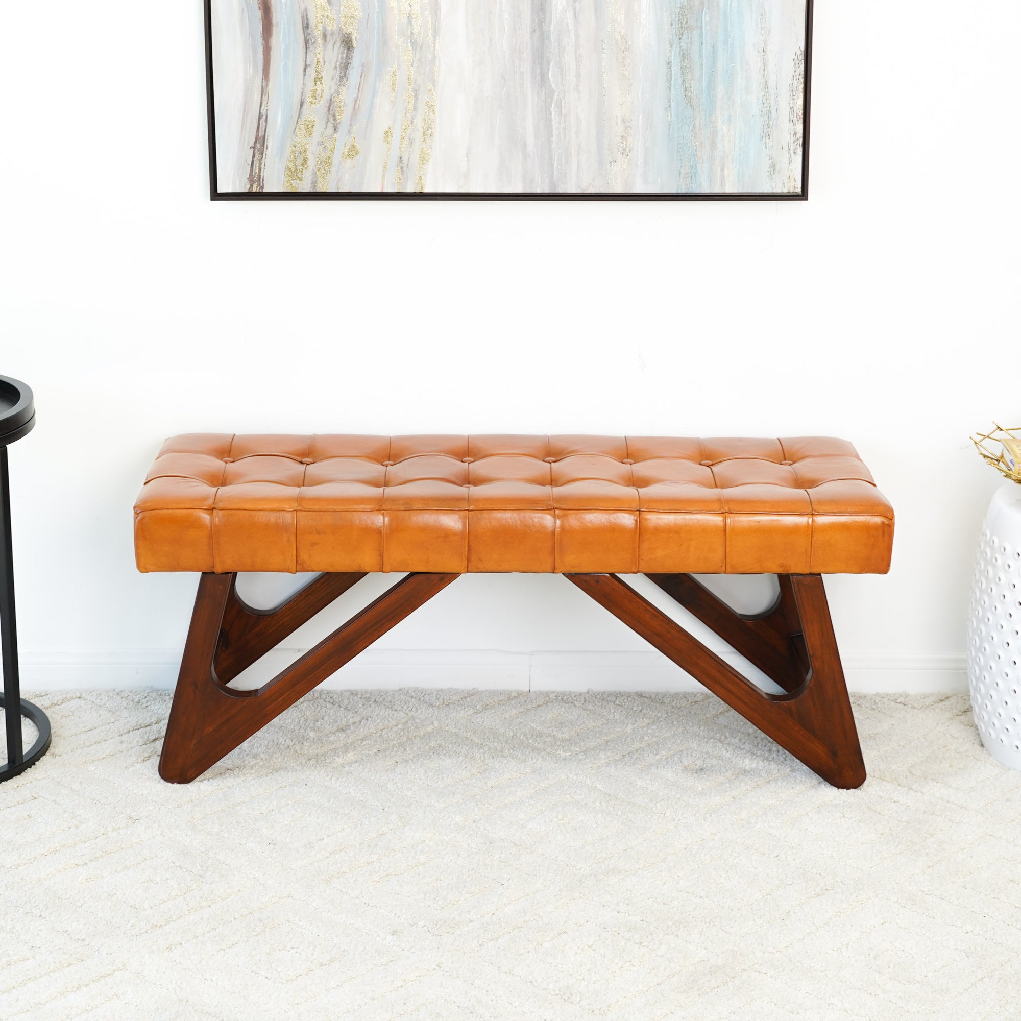Melrose Tan Leather Bench | MidinMod