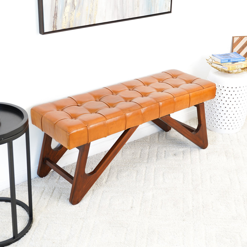 Melrose Tan Leather Bench | MidinMod