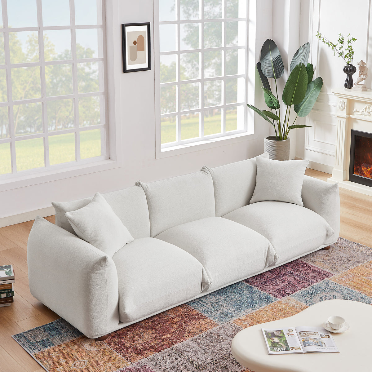 Archer Cream Boucle Sofa | Contemporary Puffy 3-Seater Couch | MidinMod