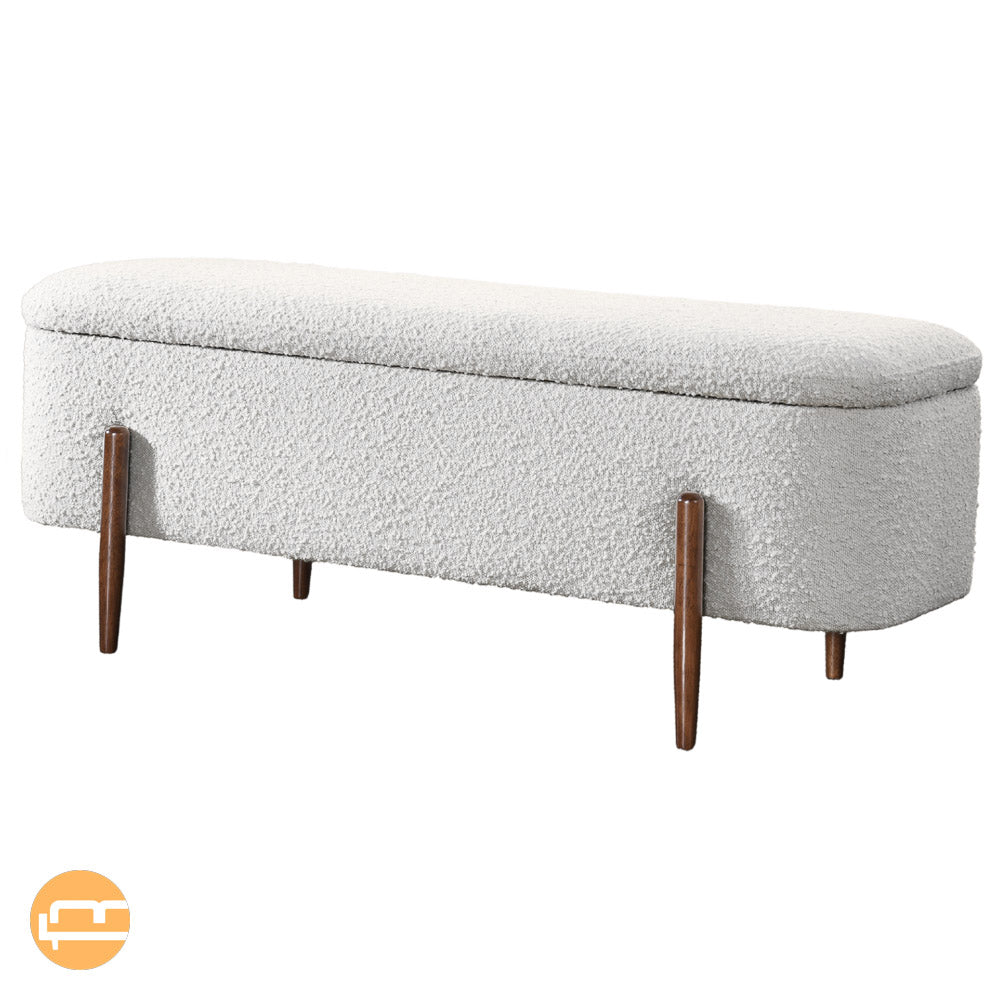 Sasha Ivory Boucle Storage Bench | Mid in Mod | Houston TX