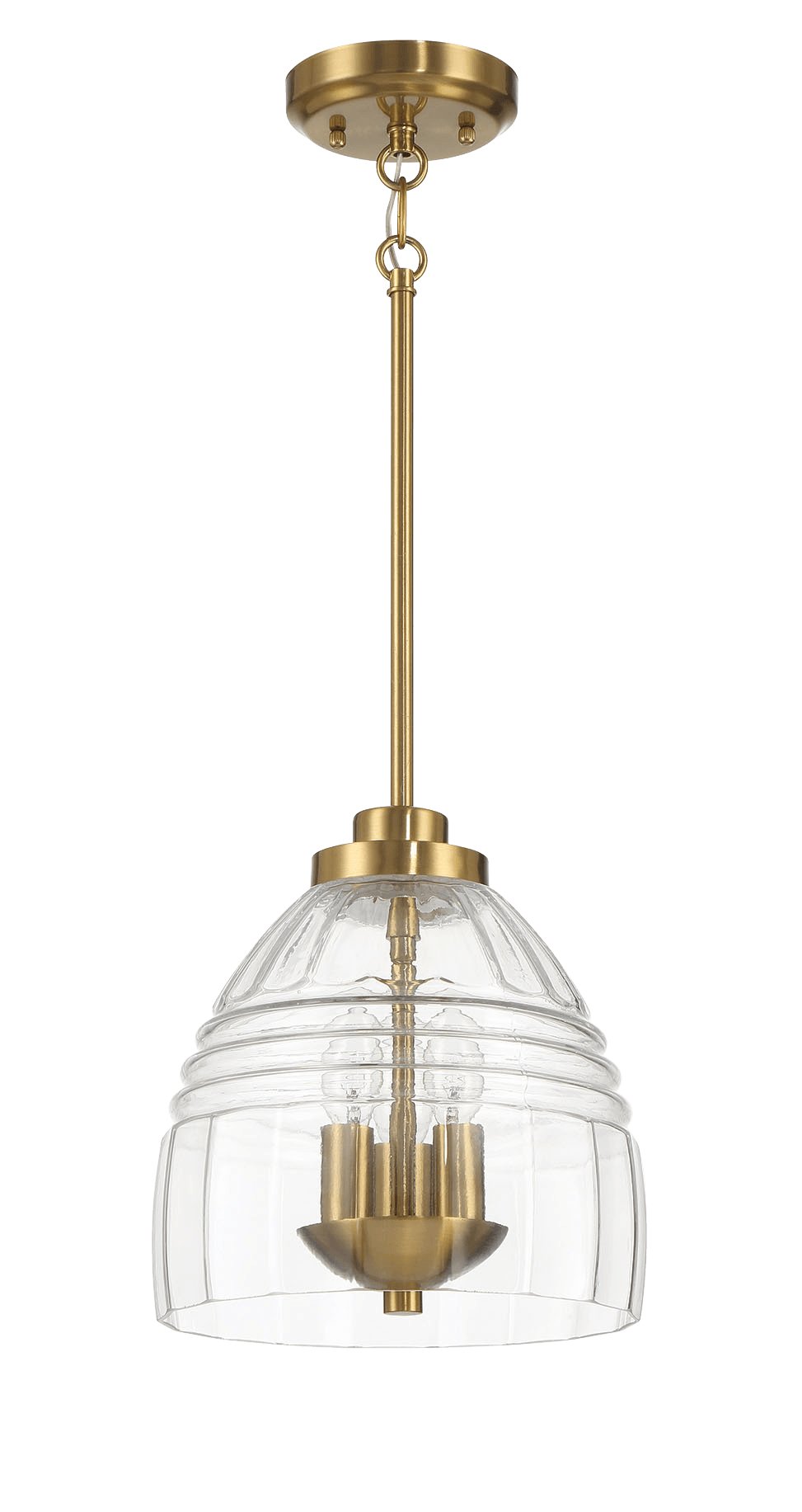 Ember Three Candle Lights Chain Pendant With Clear Glass - Satin Brass