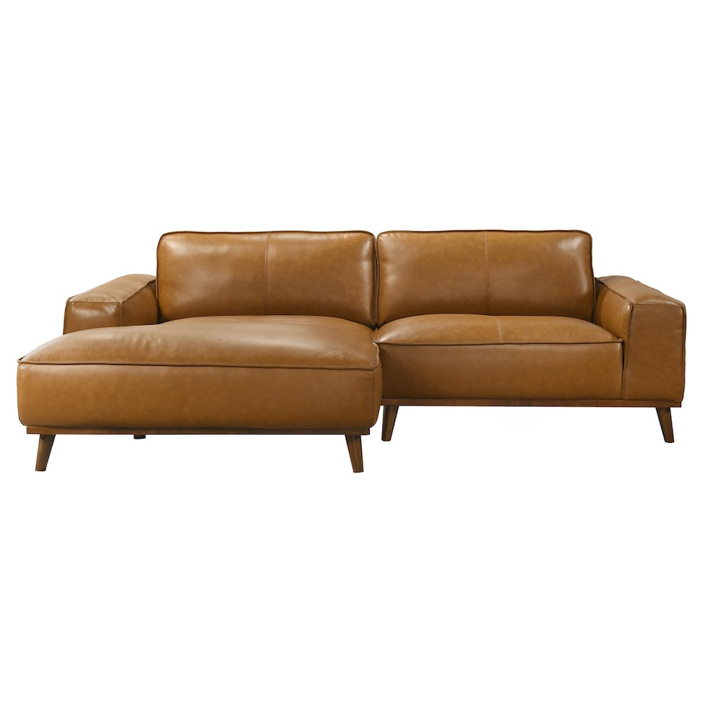 Clifton Tan Leather Sectional Sofa Left Facing Chaise | MidinMod