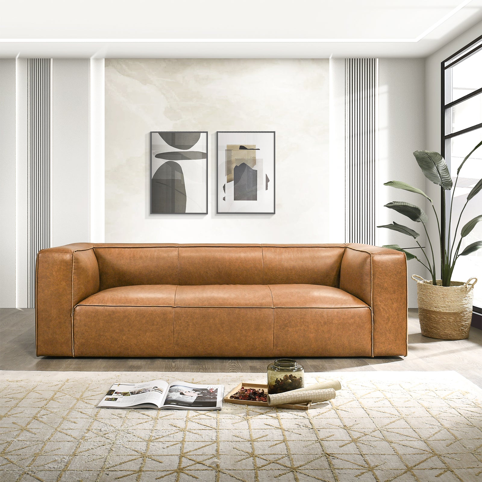 Emerson Tan Leather Sofa | Mid In Mod