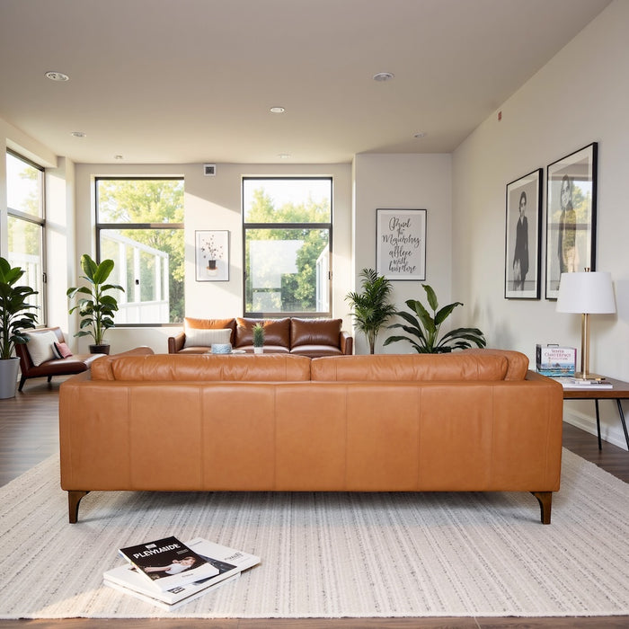 Georgia Mid-Century Modern Tan Leather 3-Seater Sofa | MidinMod