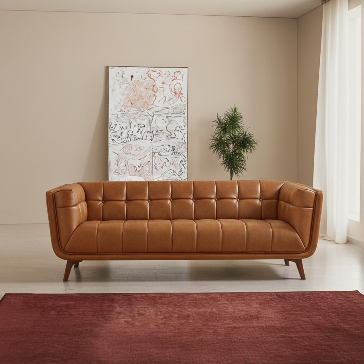 Kano Leather Sofa 86" - Cognac Leather | MidinMod