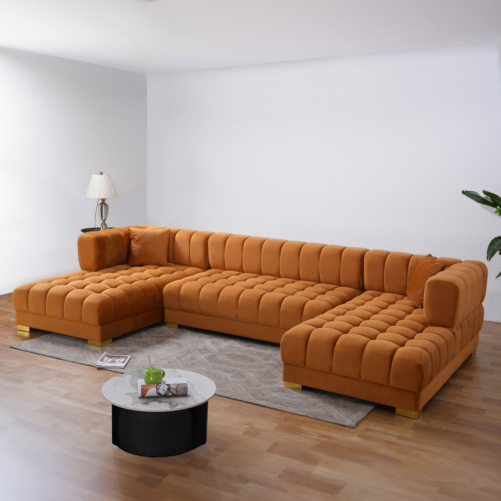 Mayford U-Shape Corner Sofa (Cognac Velvet) | Mid in Mod