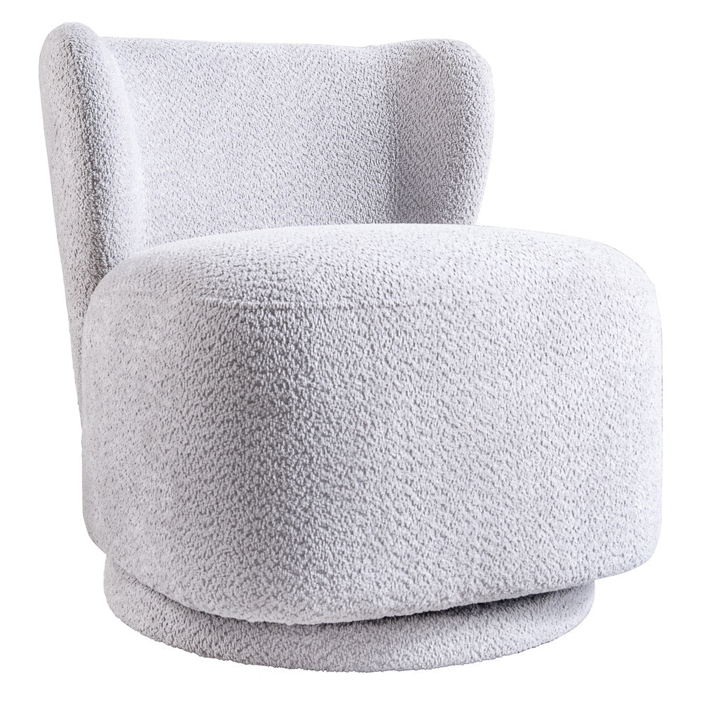 Meridian Grey Boucle Swivel Barrel Chair | Mid in Mod