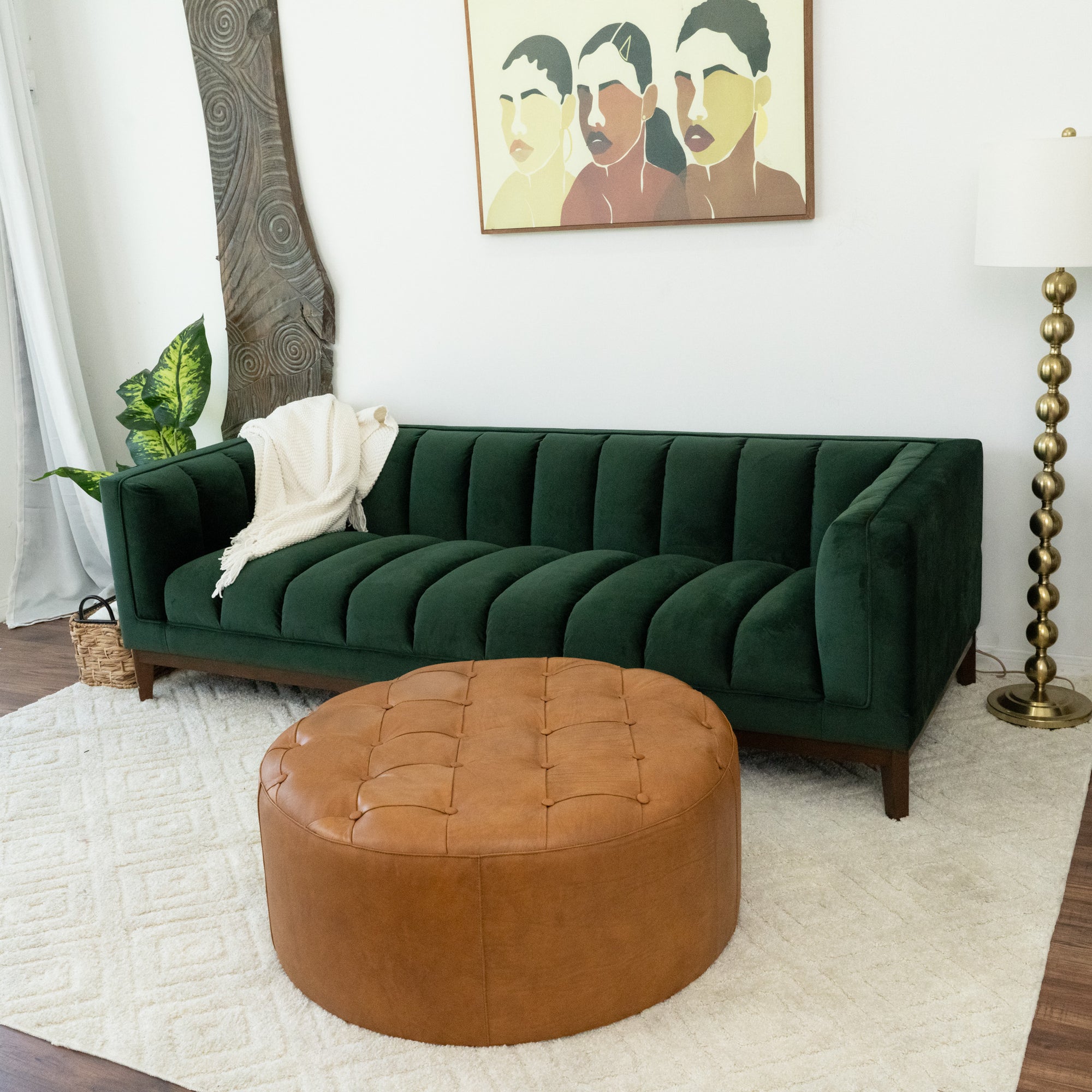 Timber Tan Leather Ottoman | MidinMod