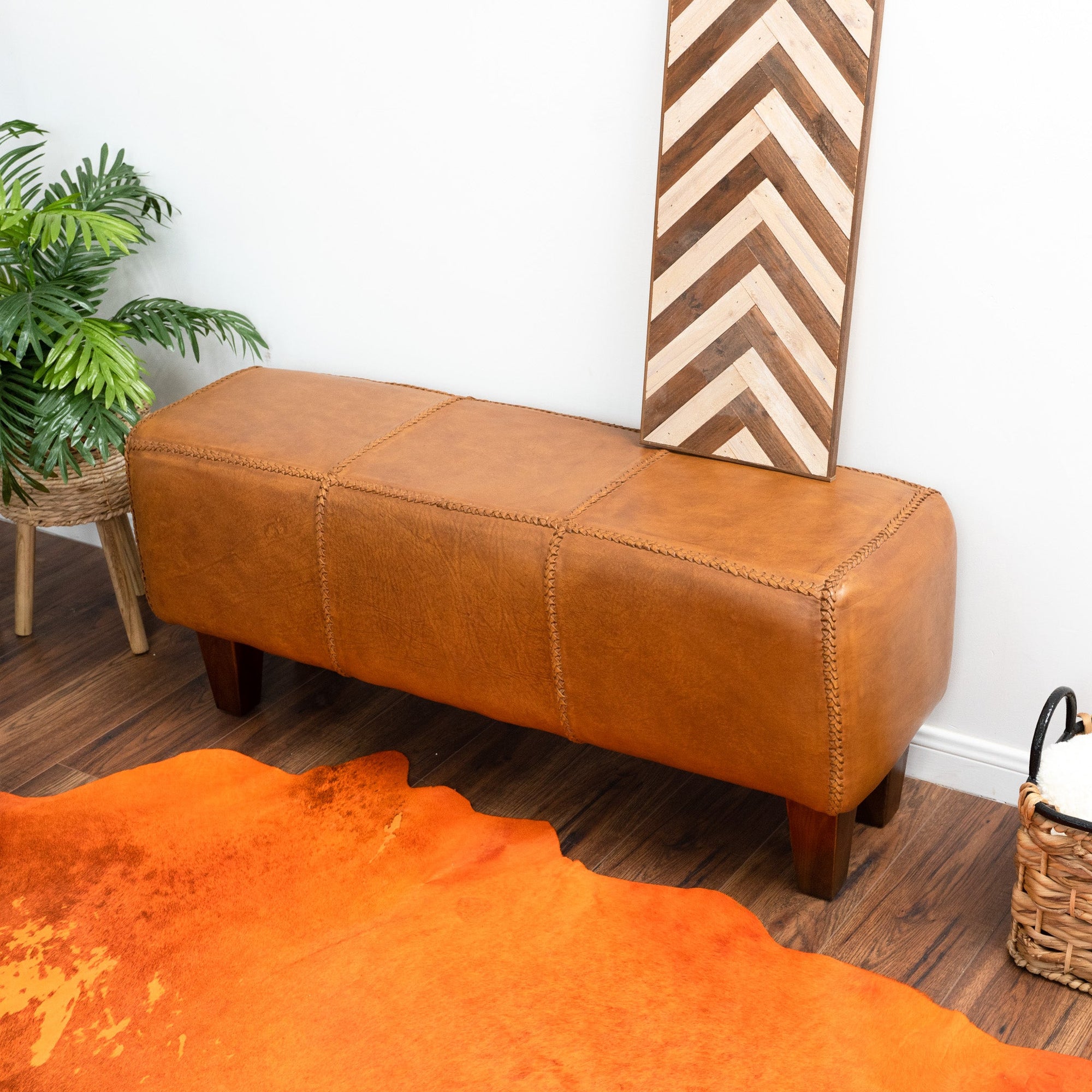 Moicor Tan Leather Modern Living Room Bench | MidinMod