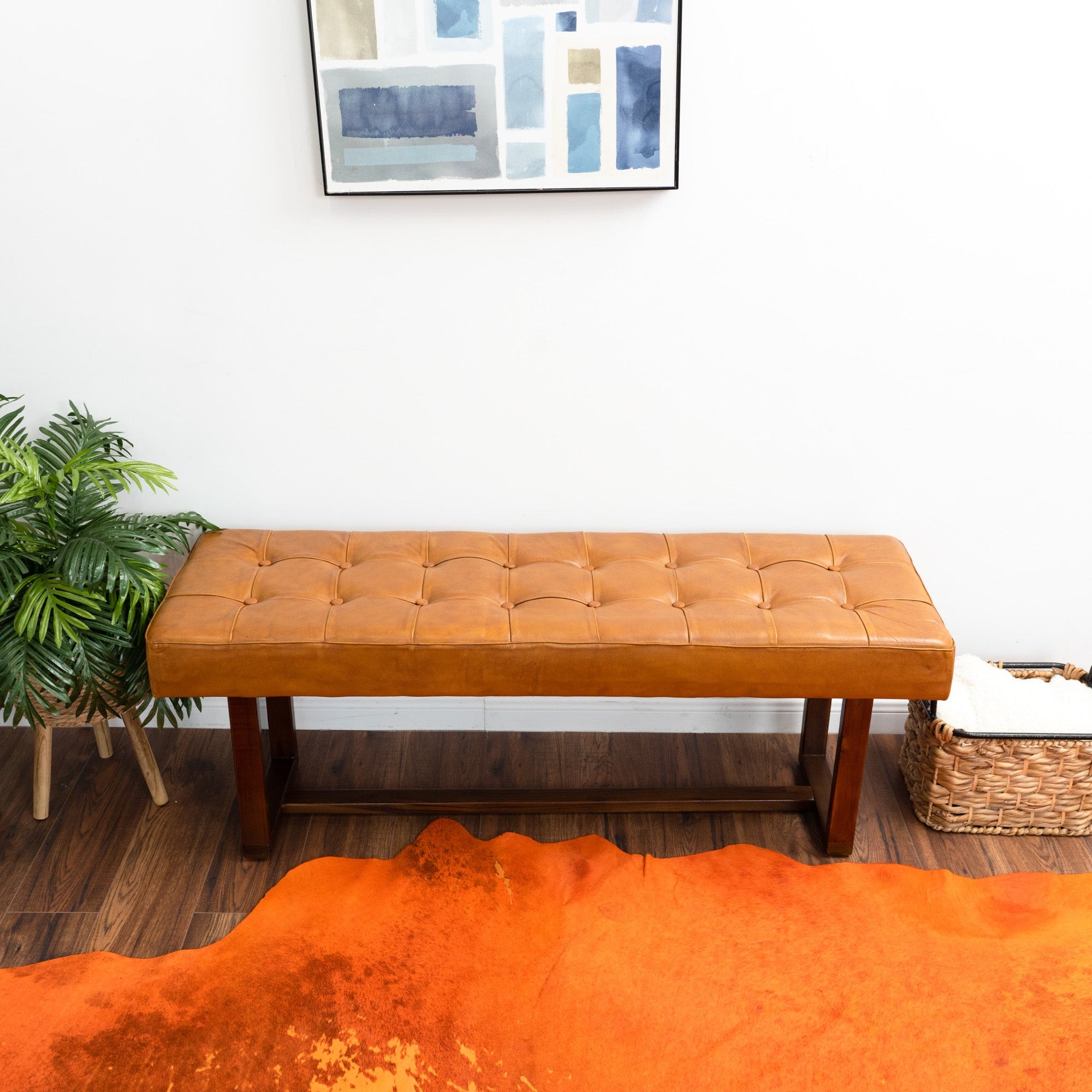 Sumba Modern Genuine Tan Leather Bench | MidinMod