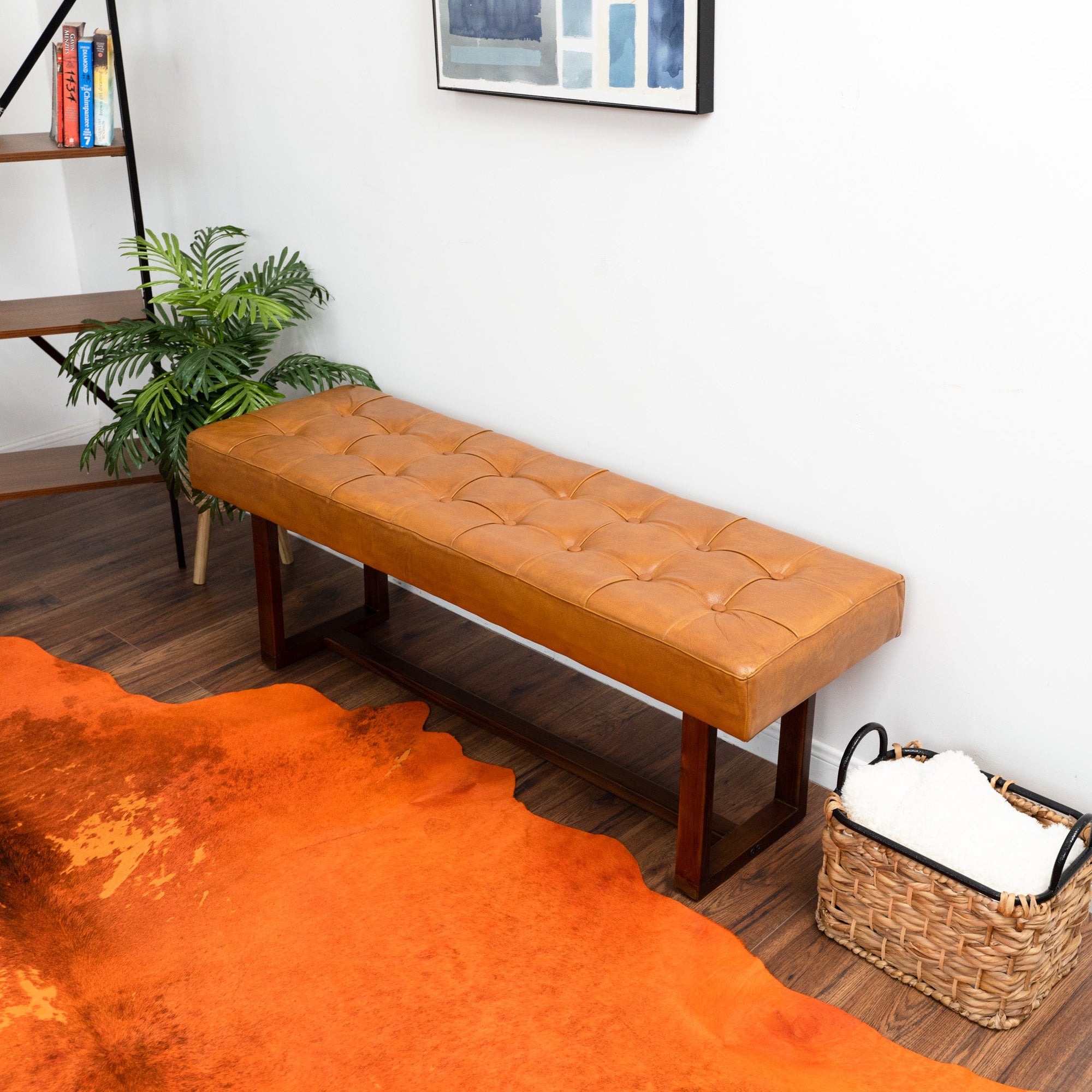 Sumba Modern Genuine Tan Leather Bench | MidinMod