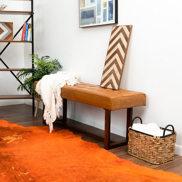 Sumba Modern Genuine Tan Leather Bench | MidinMod
