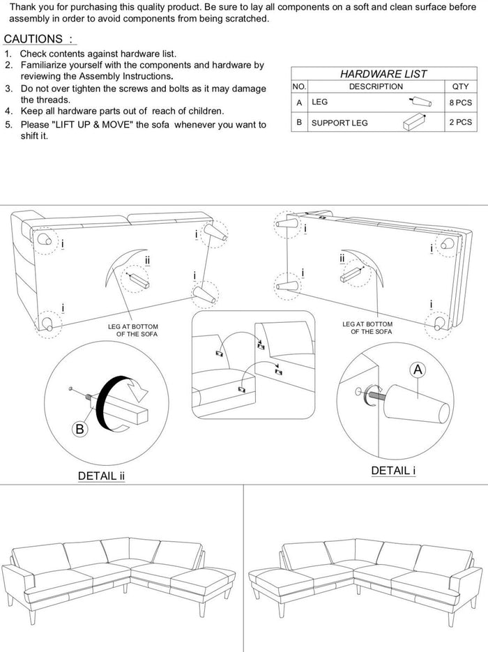 Harmony Sectional Sofa - Tan Leather Right Chaise | MidinMod | TX