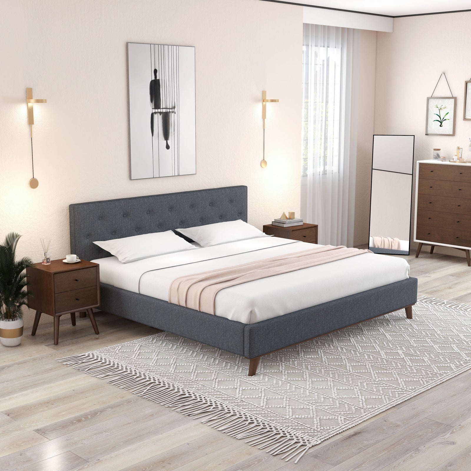 Ashton King Size Dark Grey Platform Bed | MidinMod