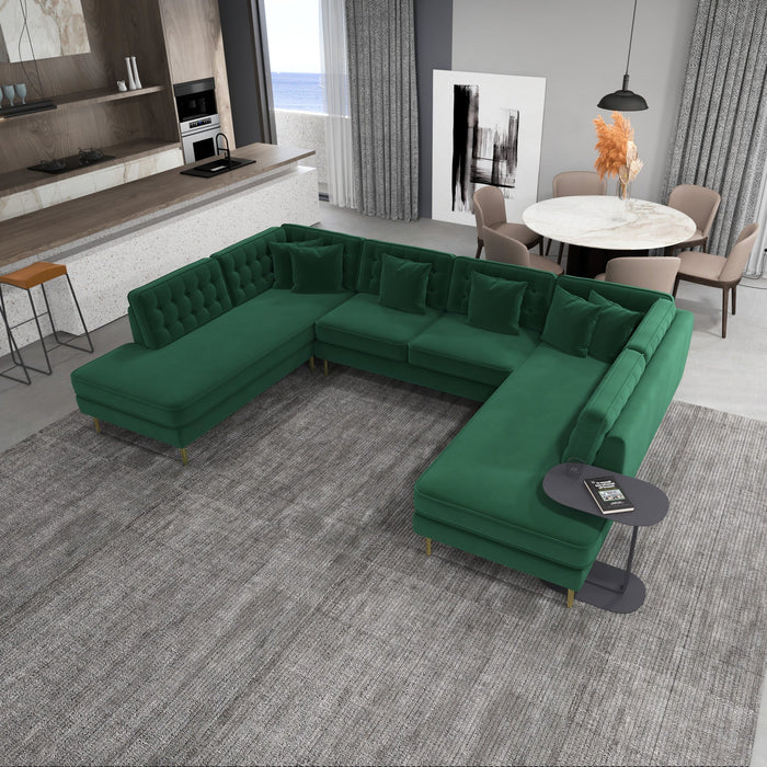 Caleb Corner Sofa - Dark Green Velvet U Shape