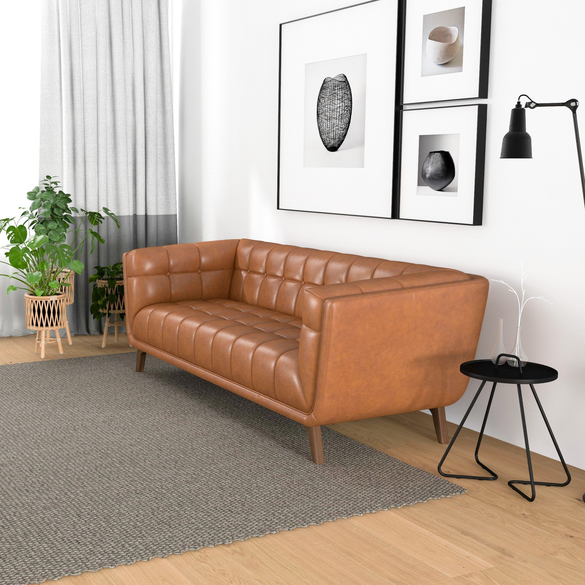 Kano Leather Sofa 84" - Cognac Leather | MidinMod | Houston TX