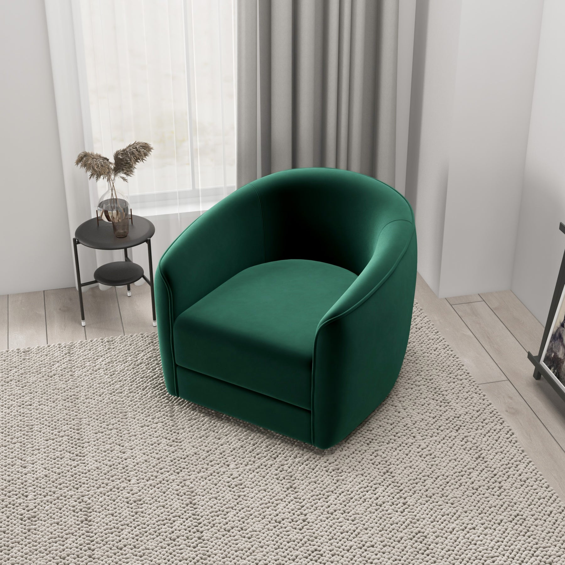 Spring Dark Green Velvet Swivel Chair | MidinMod