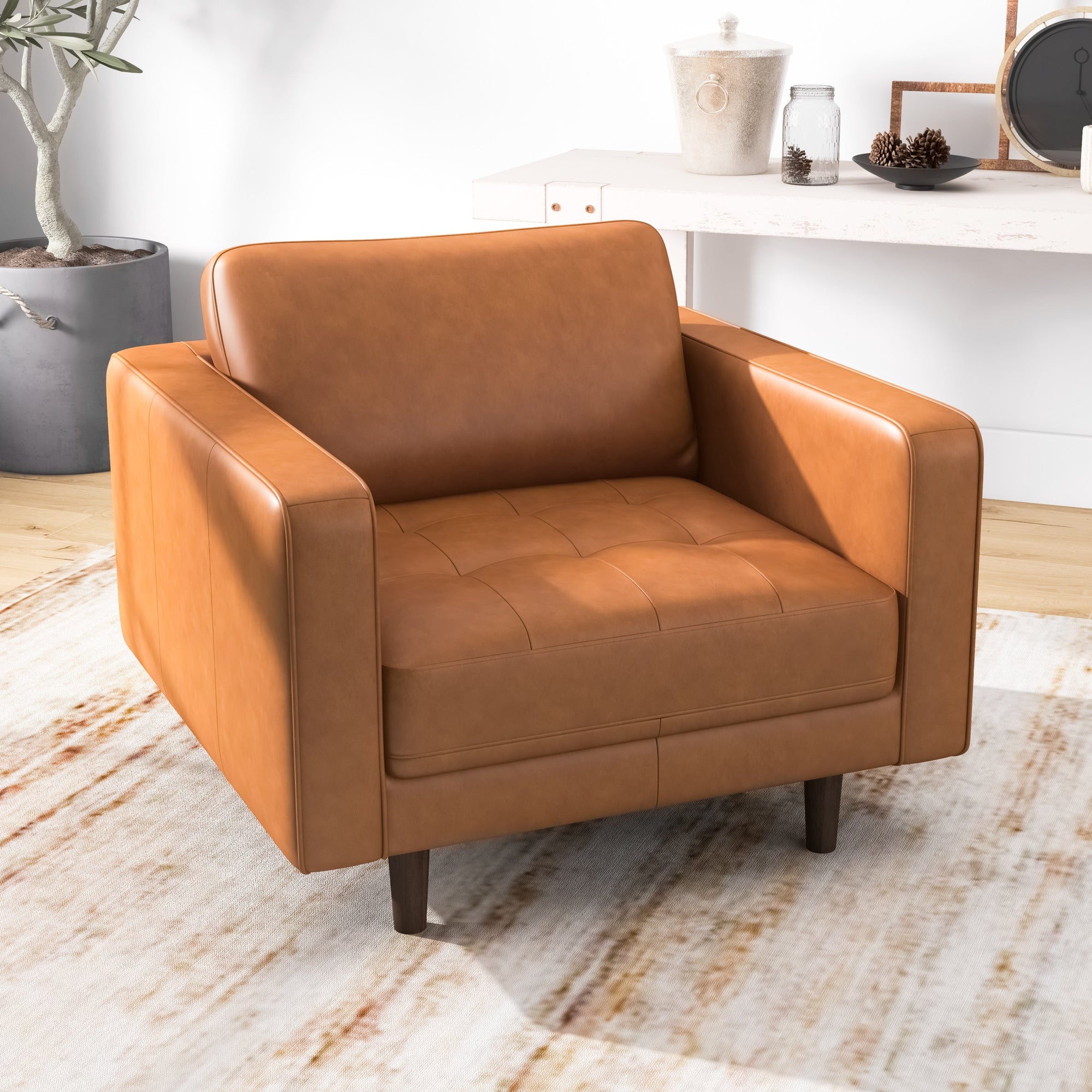 Tessa Tan Leather Lounge Chair | MidinMod