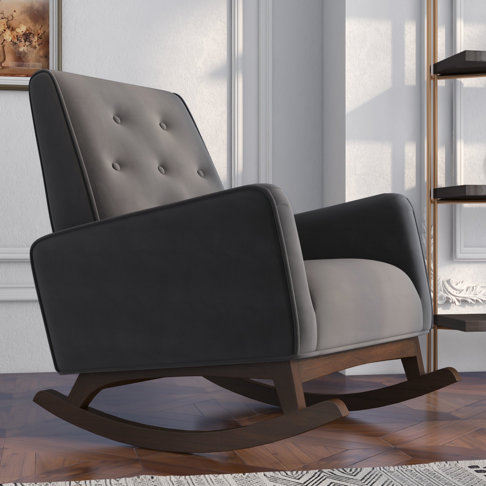Windsor Dark Grey Velvet Rocking Chair | MidinMod | Houston
