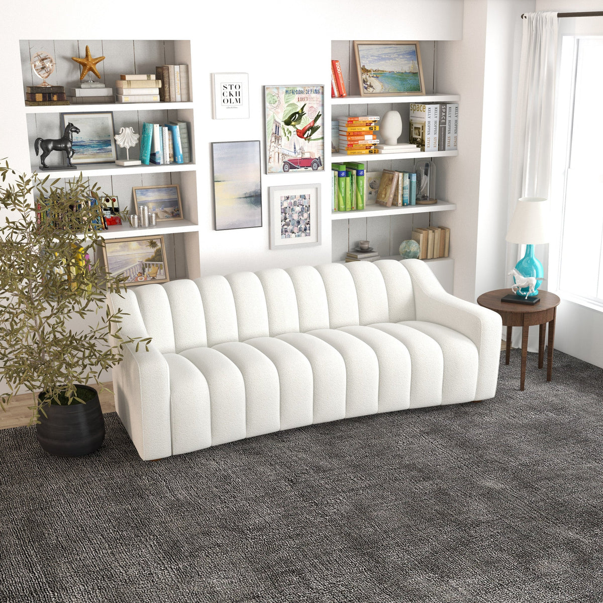 Bari Sofa - Cream Boucle Couch | MidinMod