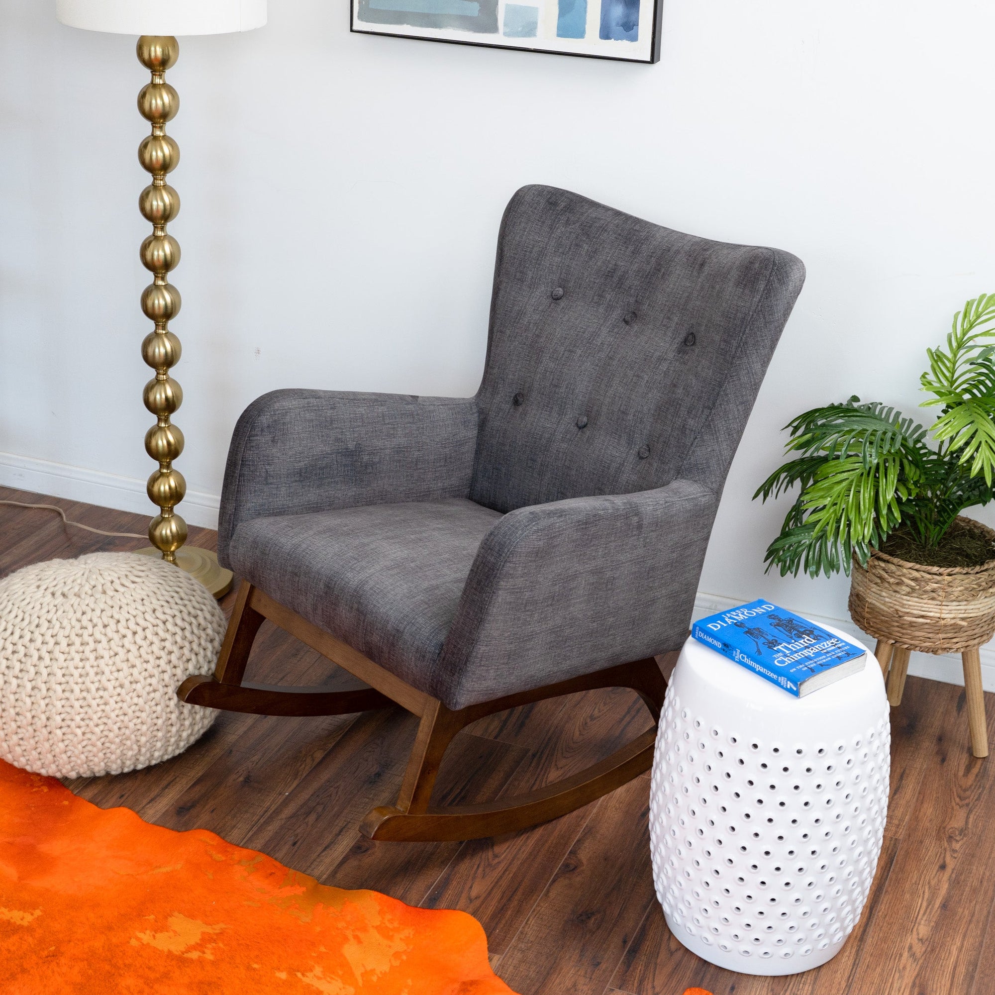 Charlotte Grey Velvet Rocking Chair | MidinMod