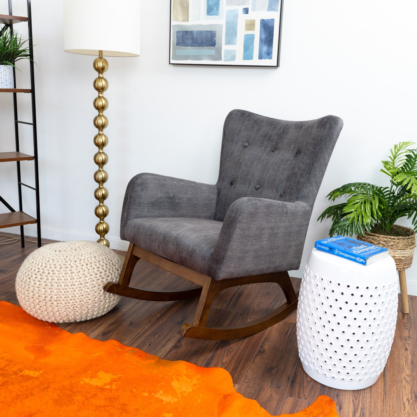 Charlotte Grey Velvet Rocking Chair | MidinMod