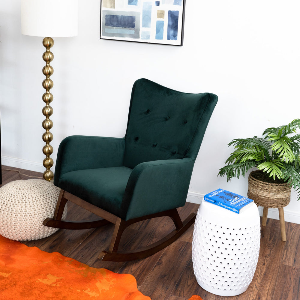Charlotte Green Velvet Fabric Rocking Chair | MidinMod
