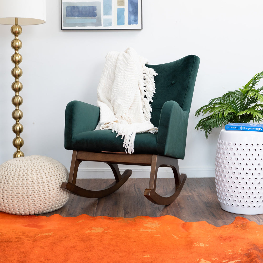 Charlotte Green Velvet Fabric Rocking Chair | MidinMod